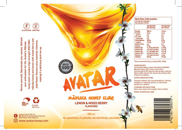 AVATAR MANUKA HONEY ELIXIR - LEMON AND MIXED BERRY FLAVOUR 250 ML, 24 ...