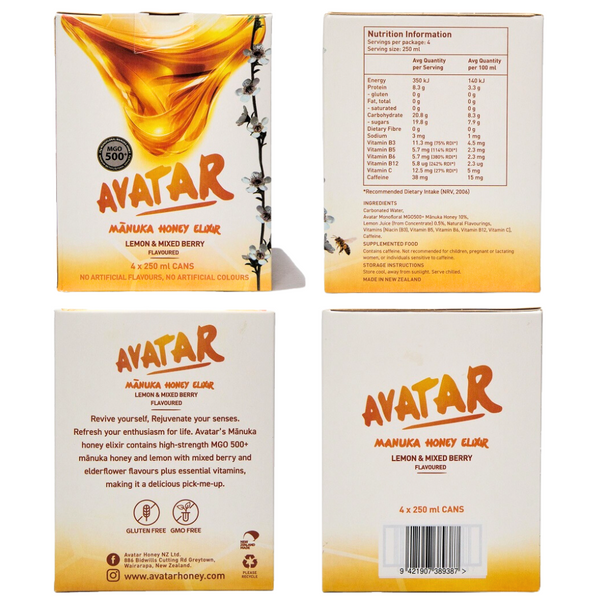 AVATAR MANUKA HONEY ELIXIR - LEMON AND MIXED BERRY FLAVOUR 250 ML 4 ...